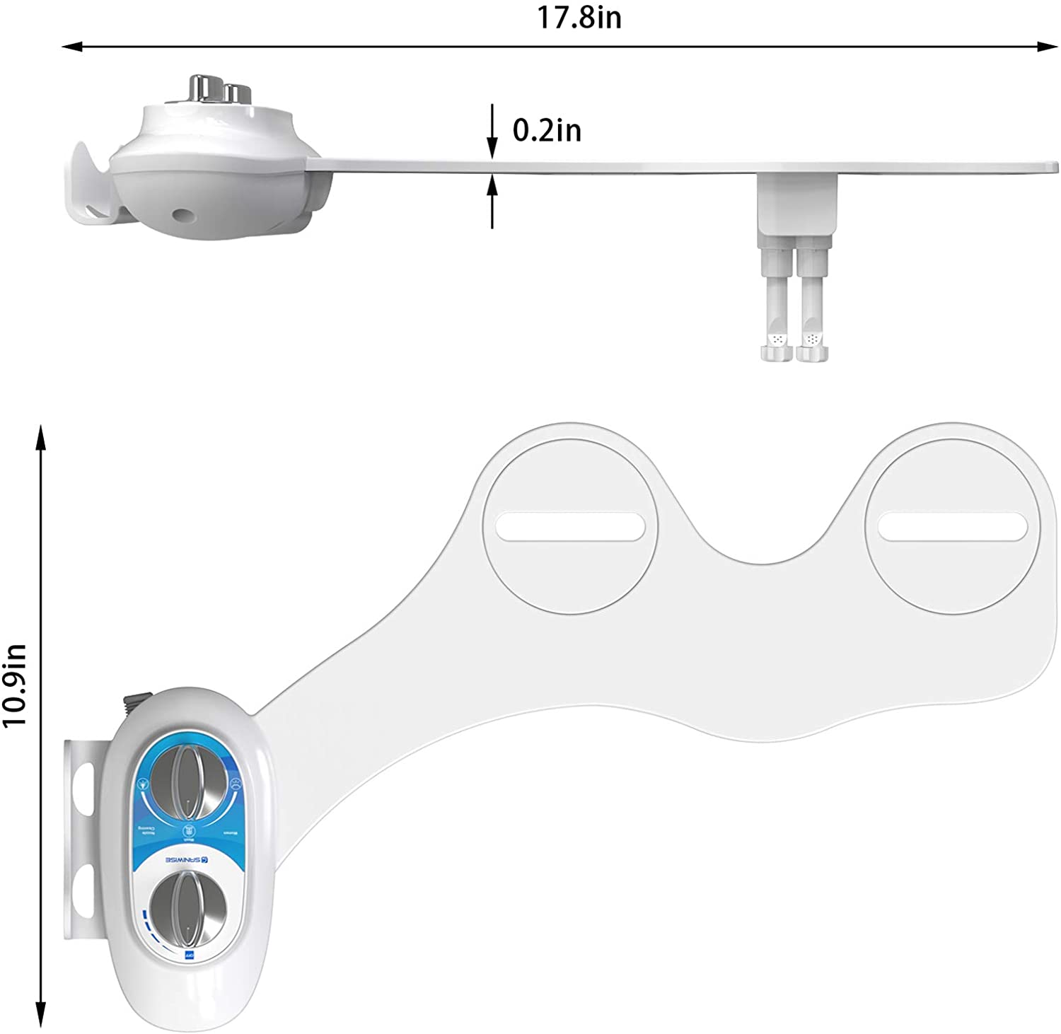 SANIWISE Bidet Attachment for Standard Toilets, Self-Cleaning Dual Nozzle, Non-Electric, Easy to ...