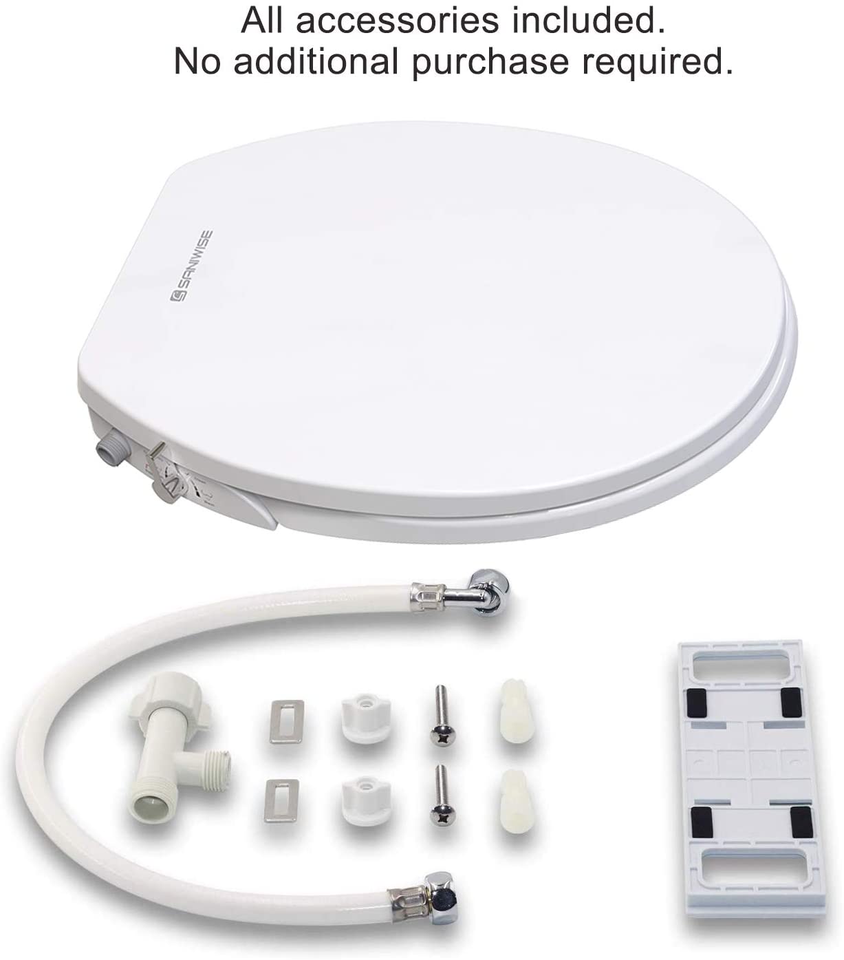 SANIWISE Non-electric Toilet Bidet Seat for Round Toilets, Self-Cleaning Dual Nozzles, Rear ...